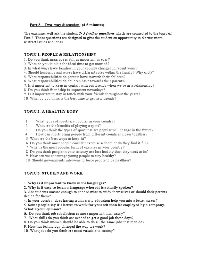 Part 3 - Two-Way Discussion: (4-5 Minutes) | PDF | Foreign Language ...