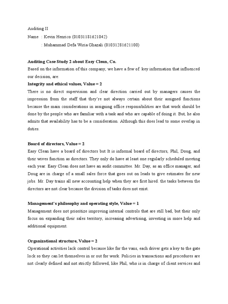 Auditing Case Study 2 About Easy Clean, Co | Download Free PDF | Audit | Accounting