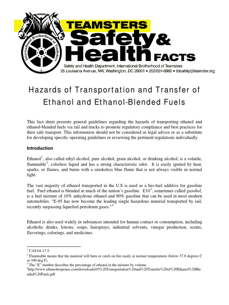 Ethanol Transport | PDF | Dangerous Goods | Occupational Safety And ...