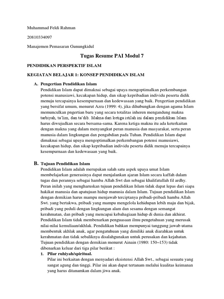 Tugas Resume PAI Modul 7 Muhammad Feldi Rahman 2081034097 | PDF