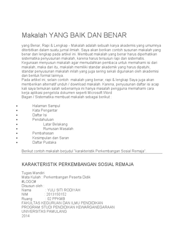 Contoh Makalah YANG BAIK DAN BENAR | PDF