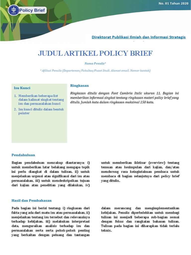 Template Penulisan Policy Brief IPB | PDF