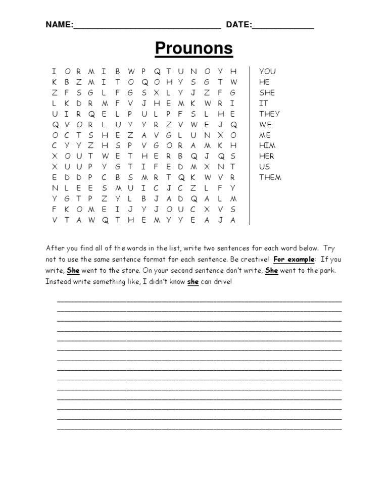 Pronouns Word Search | PDF | English Language | Syntax