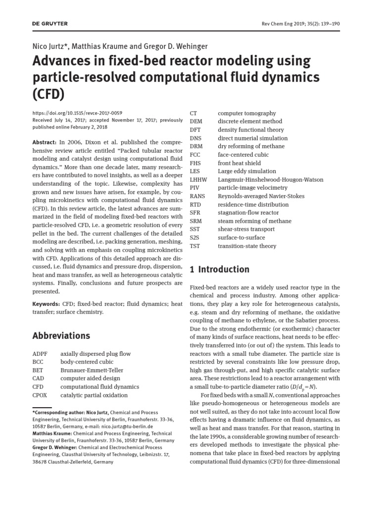 Advances in Fixed-Bed Reactor Modeling Using Particle-Resolved Computational Fluid Dynamics (CFD ...