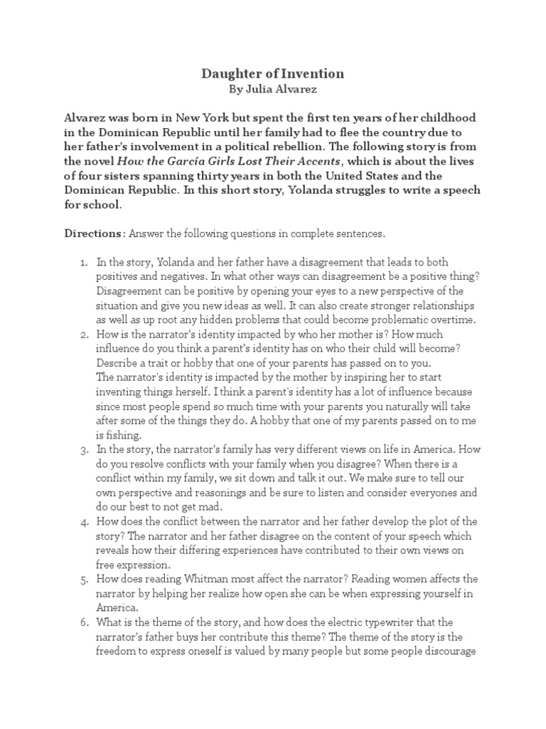 Daughter of Invention - Questions | PDF | Narration