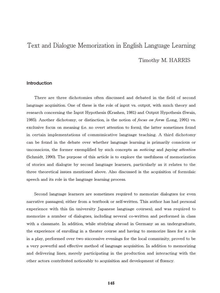 Dialogue Memorization in Language Learning | PDF | Memory | Noun