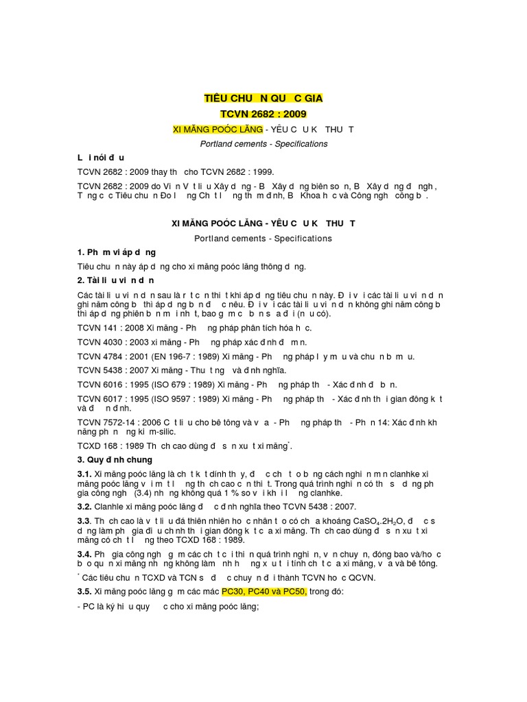 TCVN 2682 - 2009 Yeu Cau Ky Thuat XM | PDF
