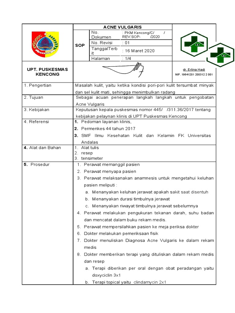 SOP Pengobatan Acne Vulgaris | PDF