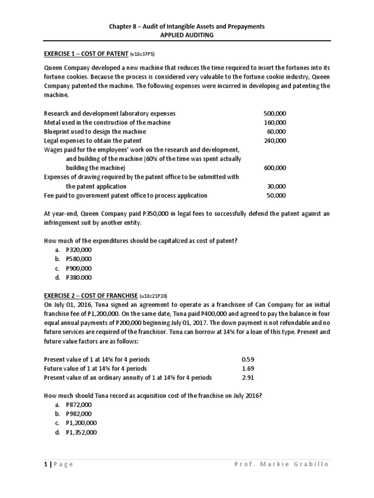 Chapter 8 Audit of Intangible Assets | PDF | Goodwill (Accounting ...