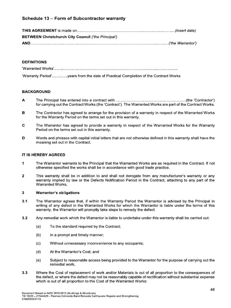 Schedule 13 - Warranty | PDF