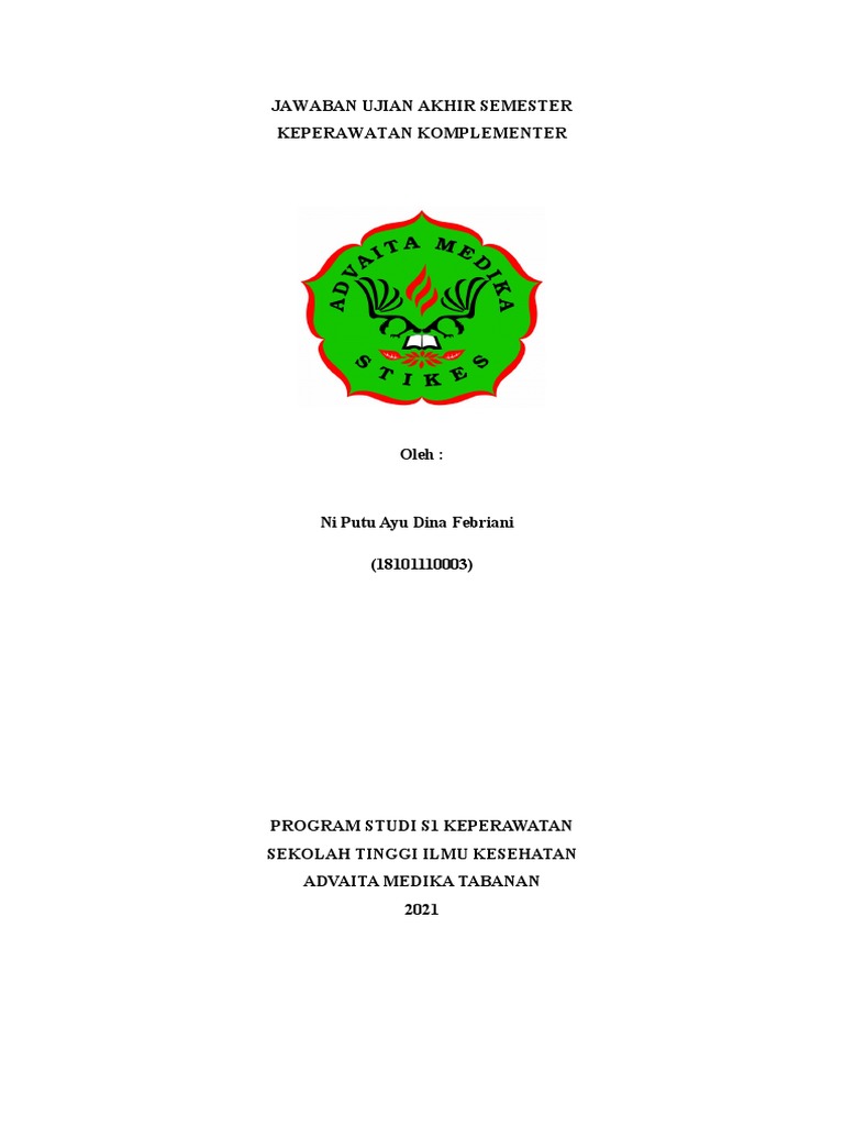 Jawaban UAS Komplementer Juni 21 - Ni Putu Ayu Dina Febriani (18101110003) | PDF