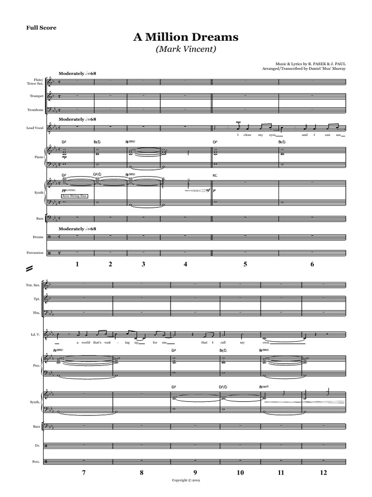A Million Dreams Ebmaj - Full Score | PDF | Performing Arts | Music ...