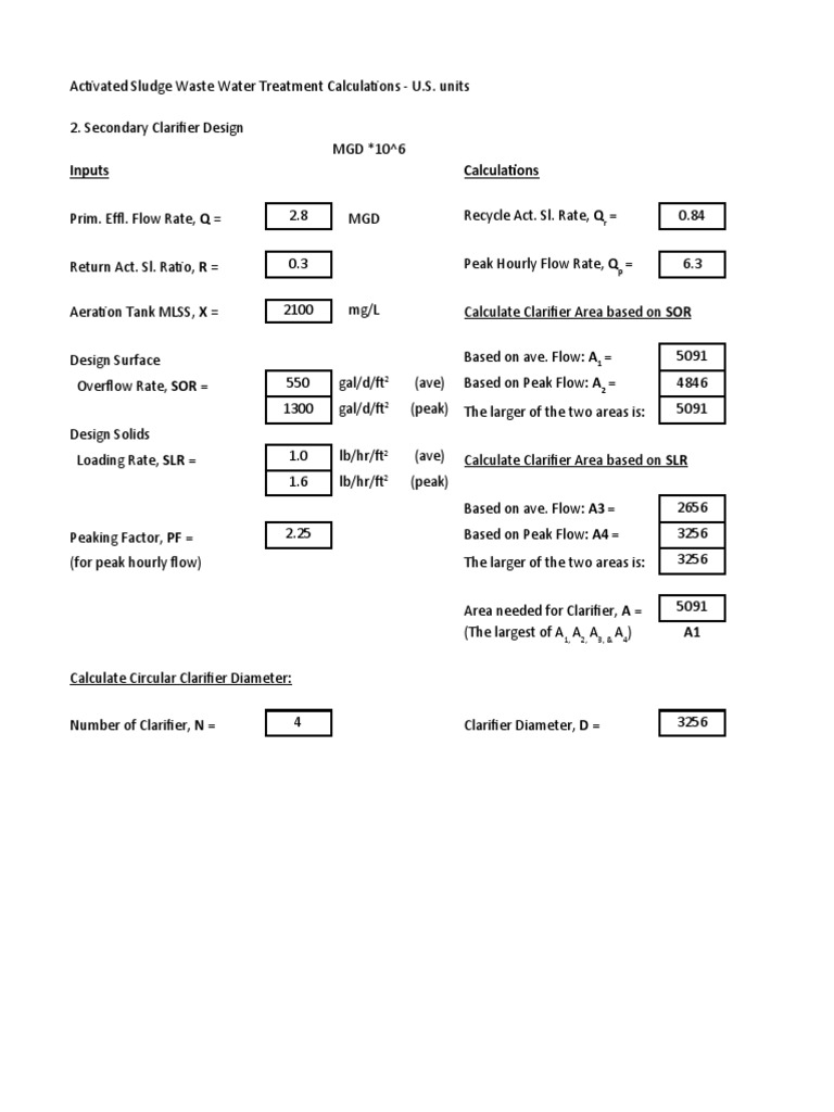 Clarifier Calculation | PDF