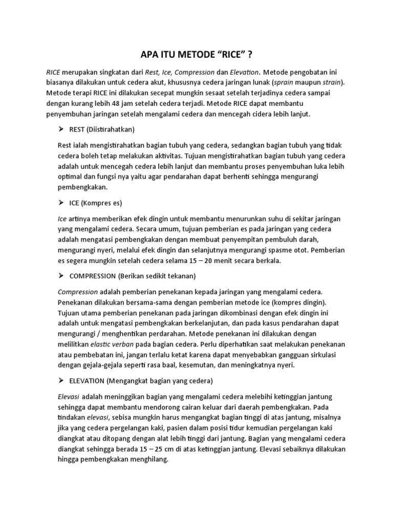 Metode RICE untuk Cedera Akut | PDF