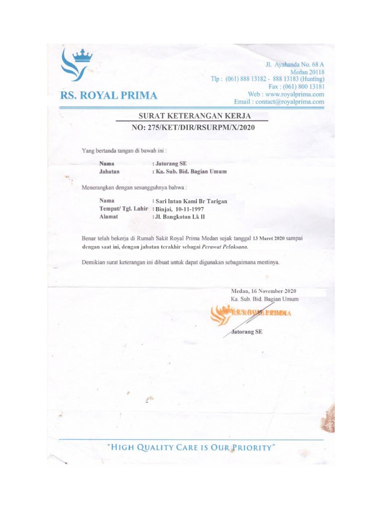 Contoh Royal Prima Kerja | PDF