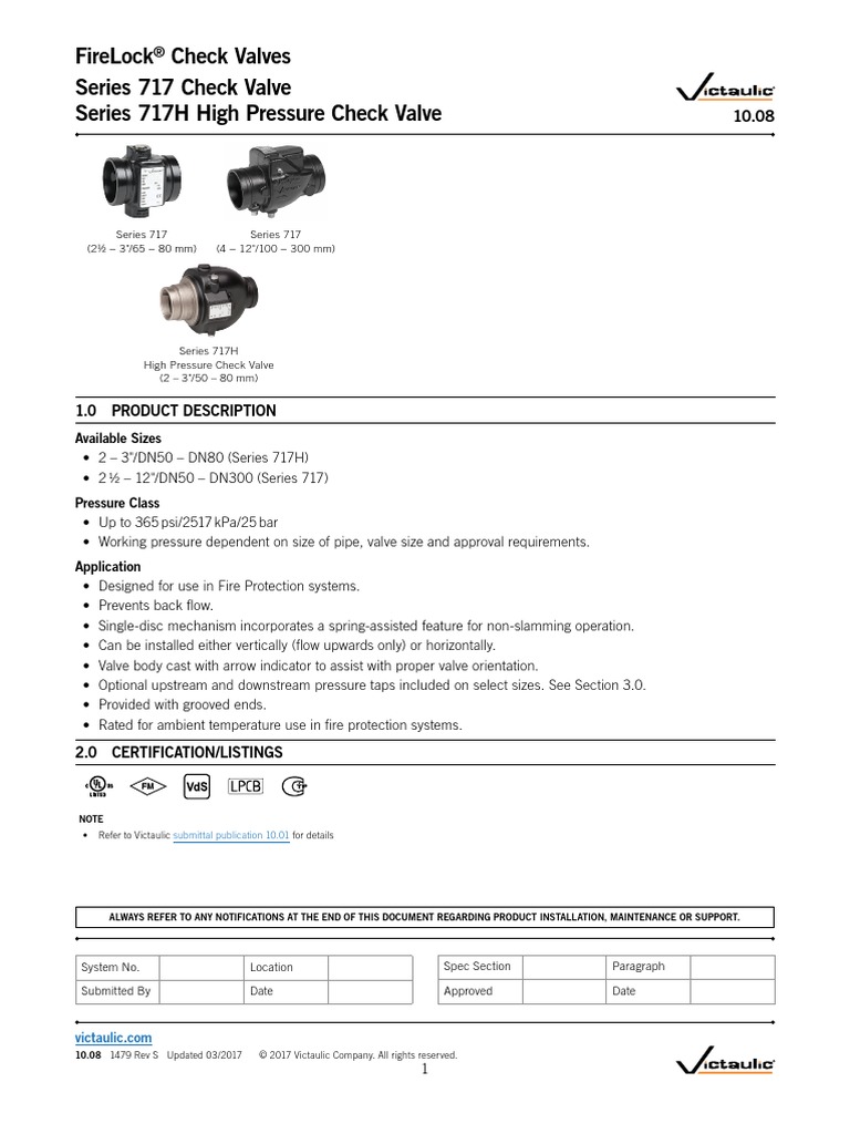 Firelock Check Valves Series 717 Check Valve Series 717H High Pressure ...