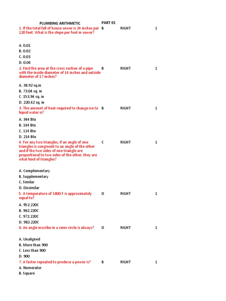 Quiz No. 01 Plumbing Arithmetic (10%) | PDF | Horsepower | Metrology