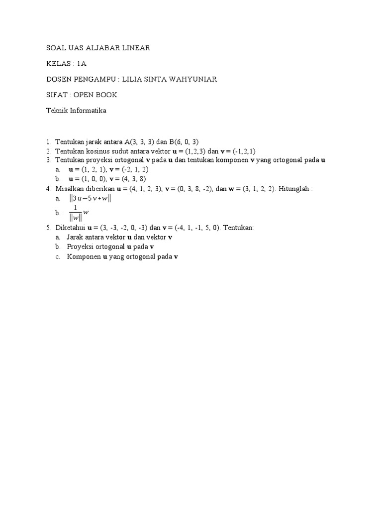 Soal Uas Aljabar Linear | PDF