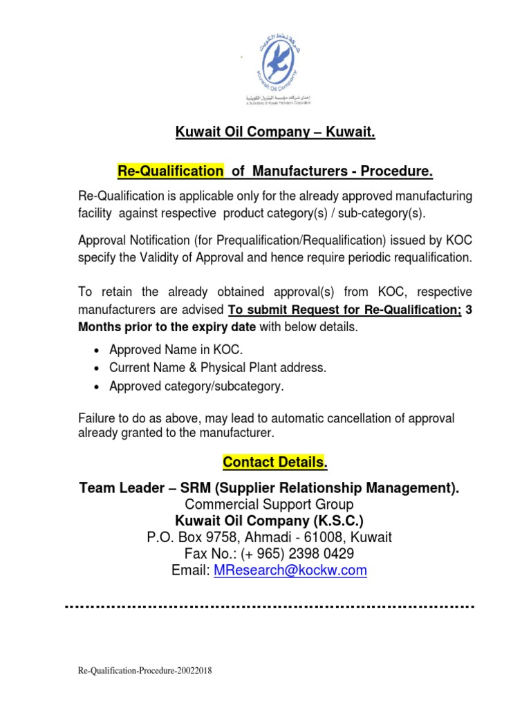 KOC Re-Qualification Procedure Guide | PDF