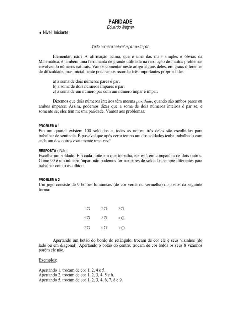 Paridade Dos Números Naturais - Eduardo Wagner | PDF | Equações ...