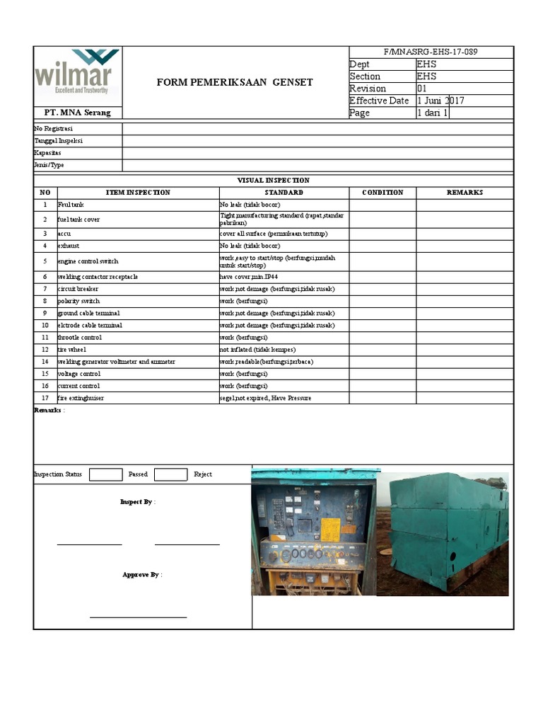 Form Pemeriksaan Genset: PT. MNA Serang | Download Free PDF | Power ...
