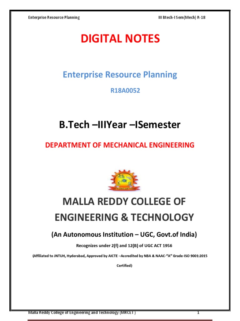 Erp Complete Notes | PDF | Enterprise Resource Planning | Supply Chain ...