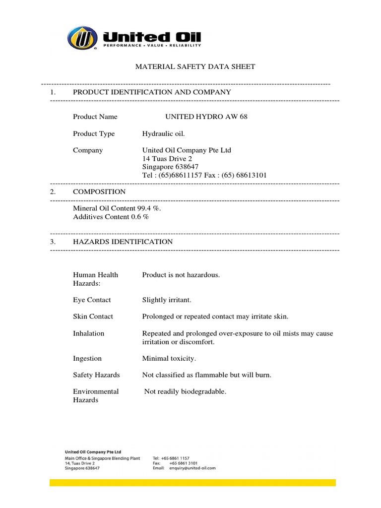 Msds Hydro Aw 68 | PDF | Personal Protective Equipment | Toxicity