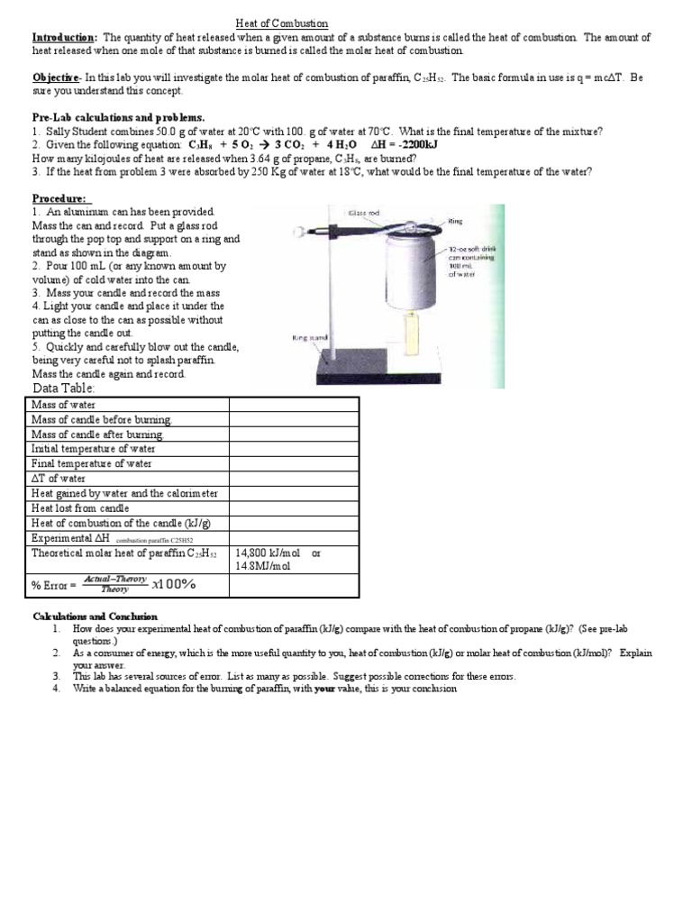 Lab Heat of Combustion | PDF