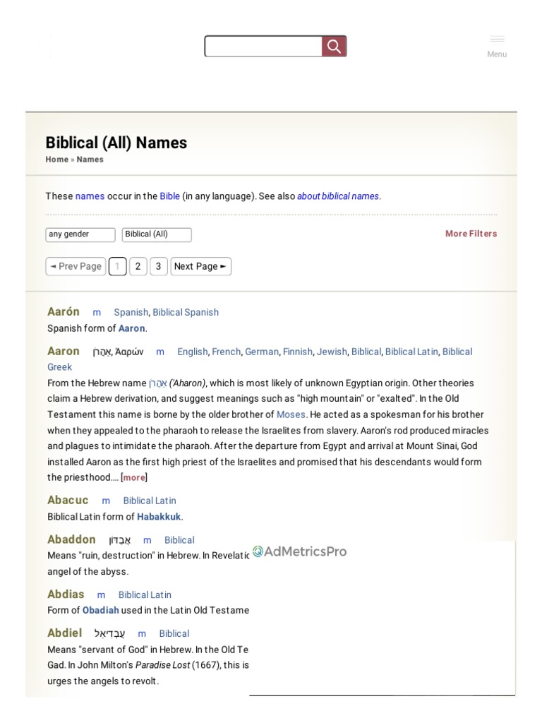 Biblical (All) Names - Behind The Name | PDF | Abraham | Cain And Abel