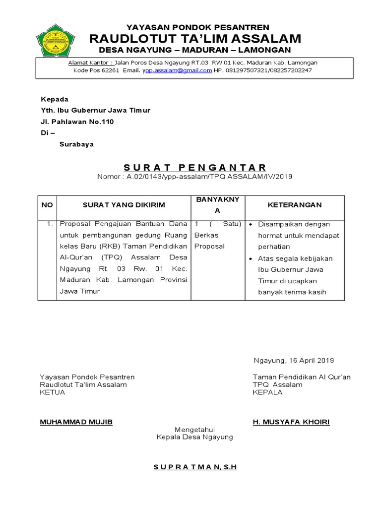 Proposal TPQ Assalam Ke Gubernur Jatim | PDF