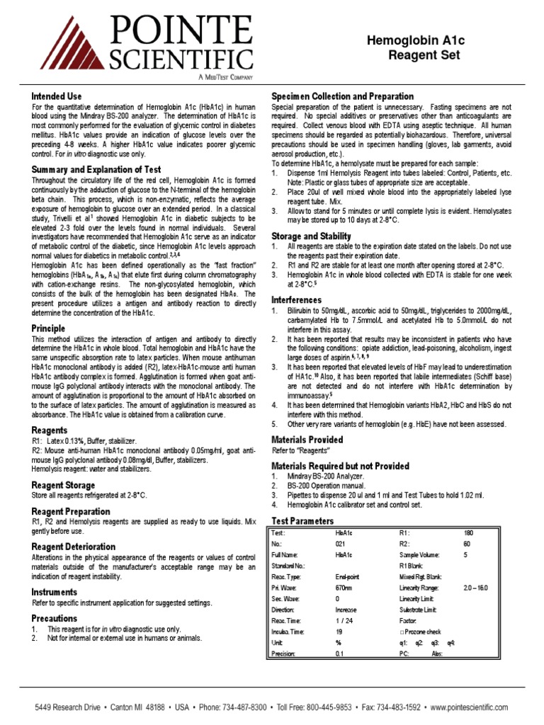 Hemoglobin A1c Reagent Set | PDF | Glycated Hemoglobin | Medical ...
