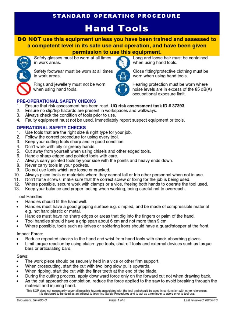 Hand Tools SOP | PDF | Knife | Blade