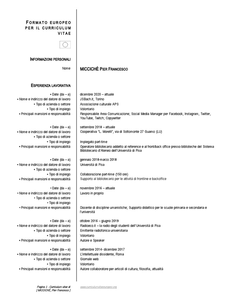 6-Modello CV Europeo | PDF