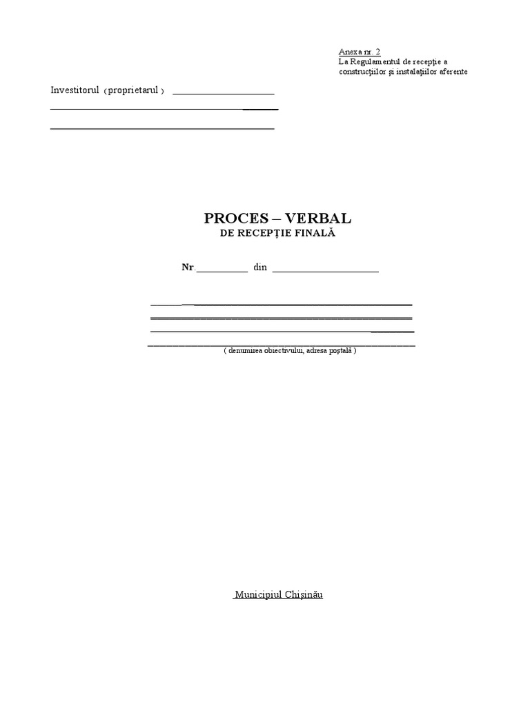 Proces Verbal La Receptia Finala | PDF