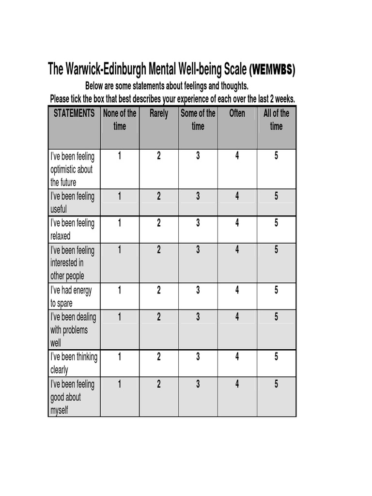 The Original WEMWBS Scale | PDF