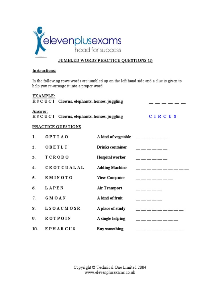 Jumbled Word Practice Questions 1 | PDF
