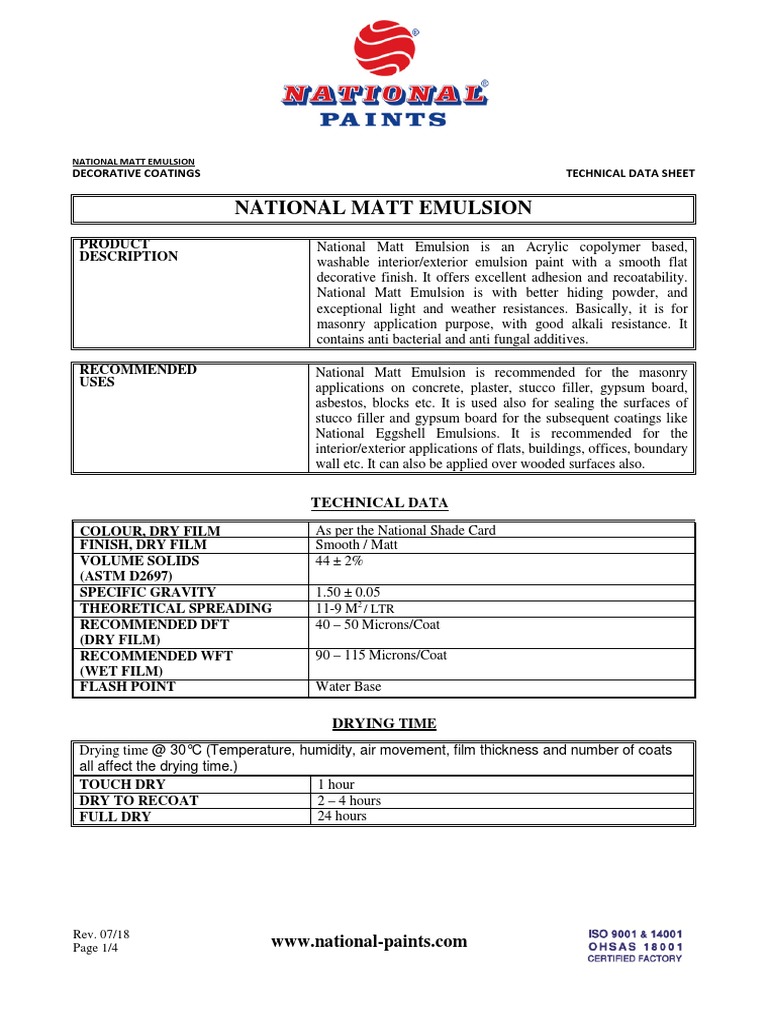 National Matt Emulsion | Download Free PDF | Paint | Building Materials