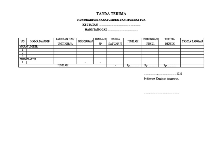 Contoh Tanda Terima Honor Narasumber | PDF