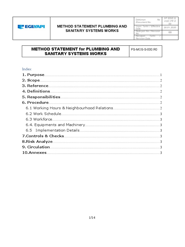 .018 - Method Statement - Plumbing and Sanitary Systems | PDF | Pipe ...