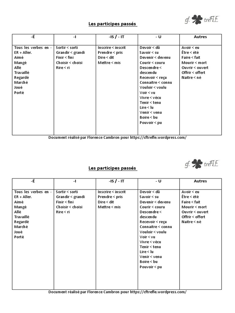 Liste Des Participes Passés | PDF