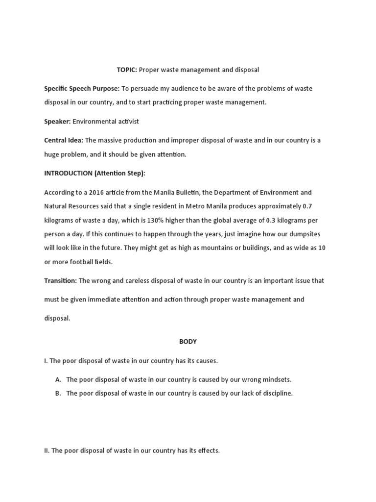Speech Outline | PDF | Waste Management | Waste