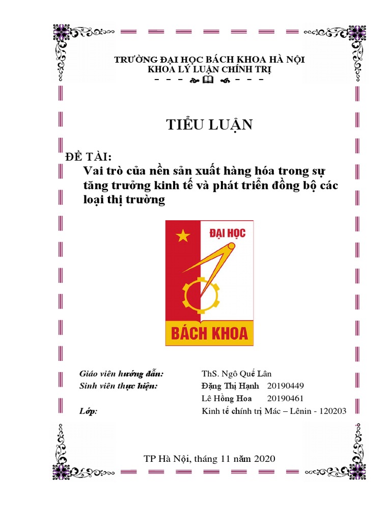 4. Mẫu bìa tiểu luận KTCT HUst | PDF