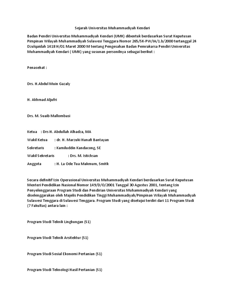 Sejarah Universitas Muhammadiyah Kendari | PDF