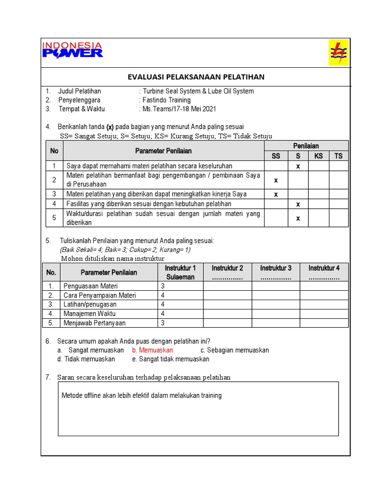 Form Evaluasi Pelatihan - L1 - Yuga | PDF | Pengembangan Diri | Komputer