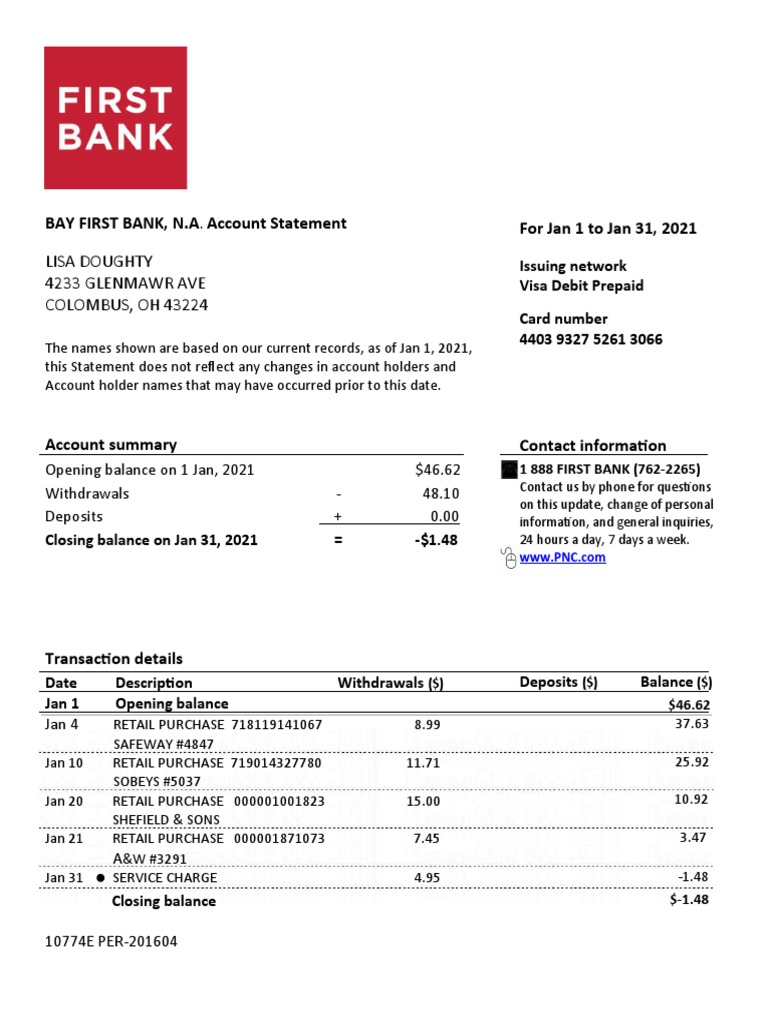 Bay First Bank Account Statement Summary | PDF