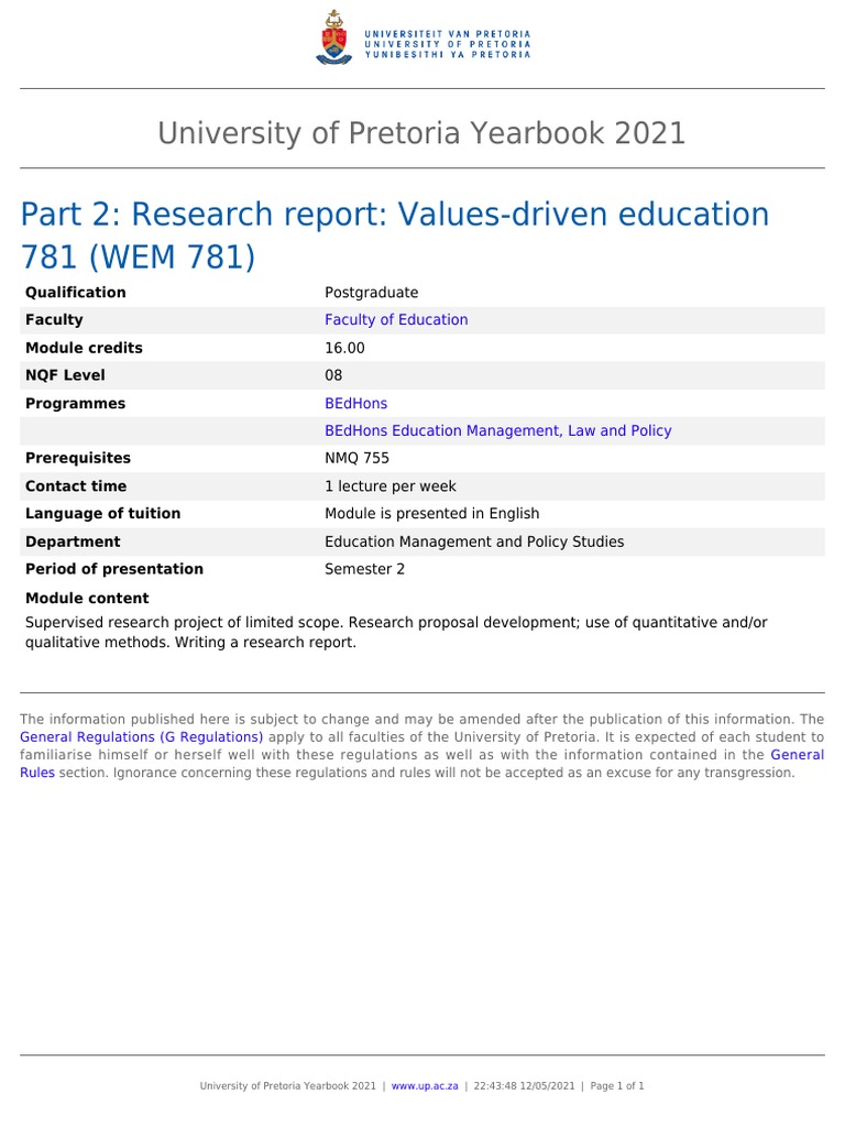 Part 2: Research Report: Values-Driven Education 781 (WEM 781) | PDF