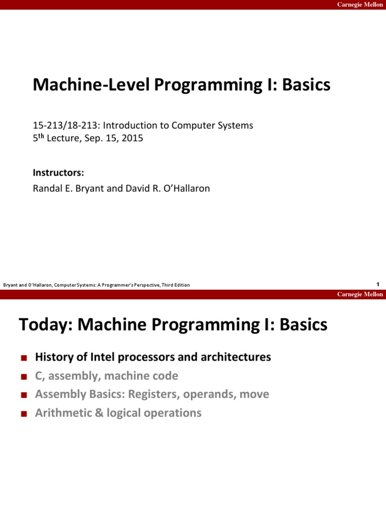 Machine-Level Programming I: Basics: 15-213/18-213: Introduction To Computer Systems 5 Lecture ...