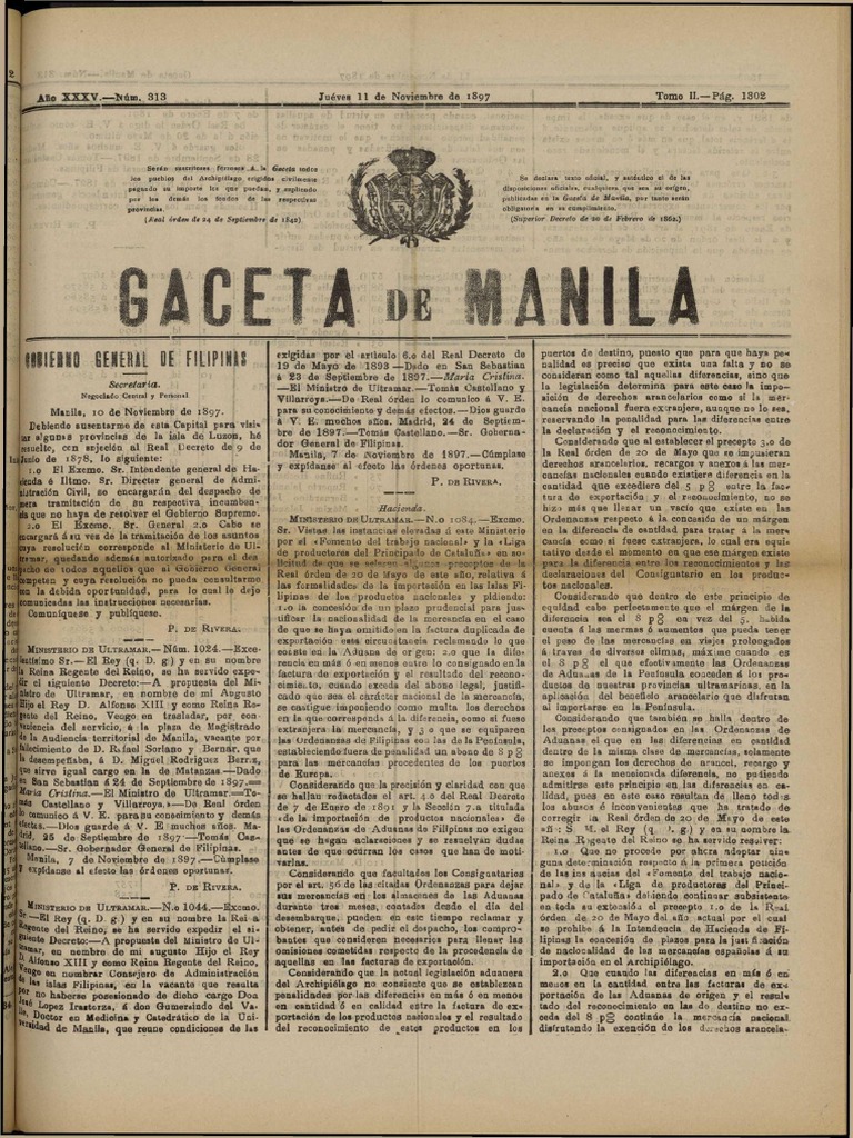 Gaceta de Manila 11 Nov 1897 | PDF | Gobierno