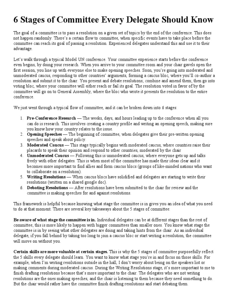 UNHCR - 5 Stages of MUN Committee | PDF | Human Nature | Communication