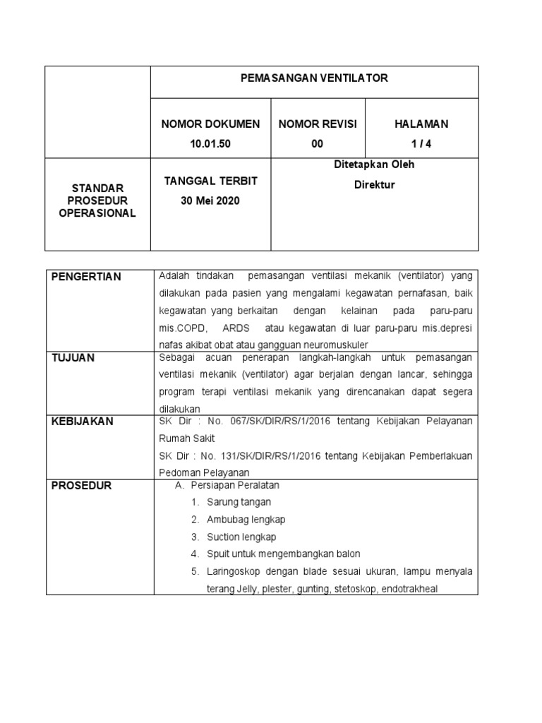 Spo Pemasangan Ventilator | PDF